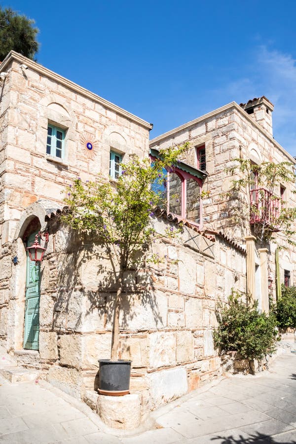 Typical Old Blue and White Turkish House Stock Photo - Image of back ...