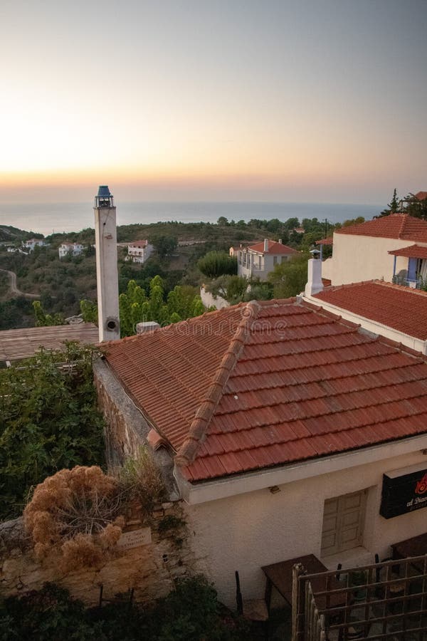 Typical Old Greek Houses and a View of a Small Greek Town of Chora in ...