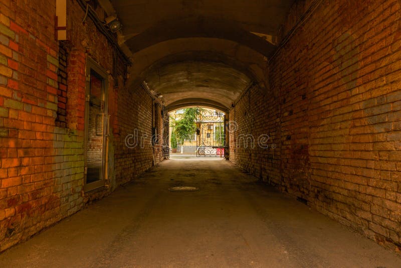 Typical Old Walk-through Yard Stock Photo - Image of brick, light ...