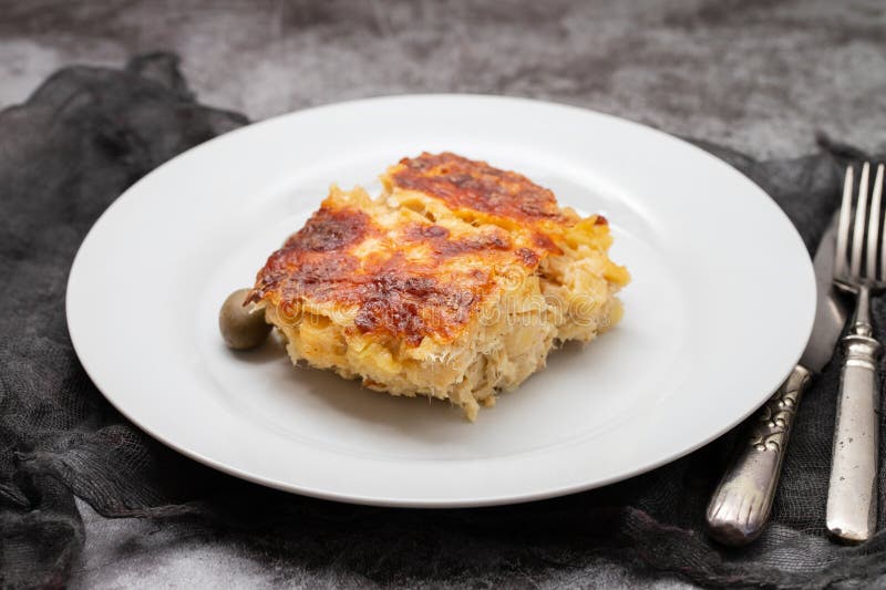 Typical Portuguese Dish with Cod Fish of Bacalhau Com Natas Stock Photo ...