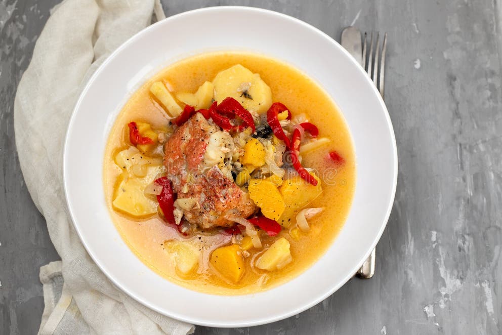 Typical Portuguese Fish Stew on White Plate on Ceramic Stock Photo ...