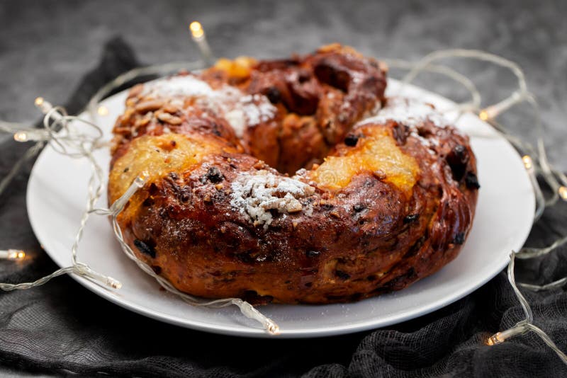 Typical Portuguese Fruit Cake Bolo Rainha on Plate Stock Image - Image ...