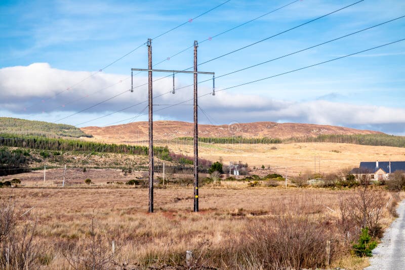 Typical Power Lines in Rural Landscape of Ireland Stock Photo - Image ...