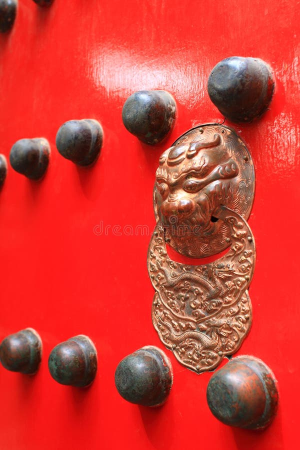 Typical Red Door of Chinese Palace Stock Photo - Image of knocker ...