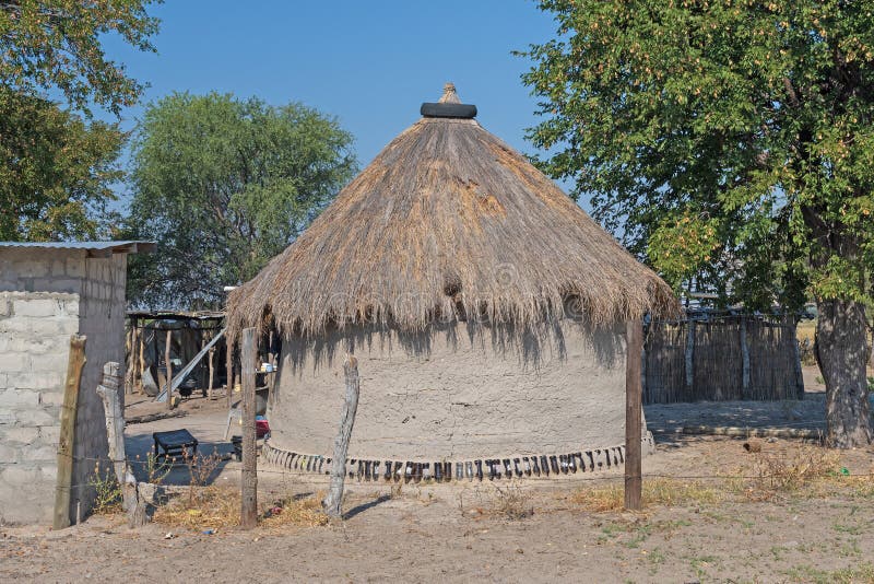 Typical Round Mud Hut in a Village Stock Photo - Image of okavango ...