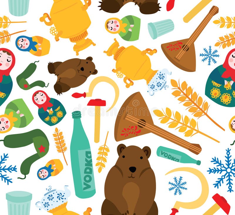 Typical Russian Things Set stock illustration. Illustration of seamless ...