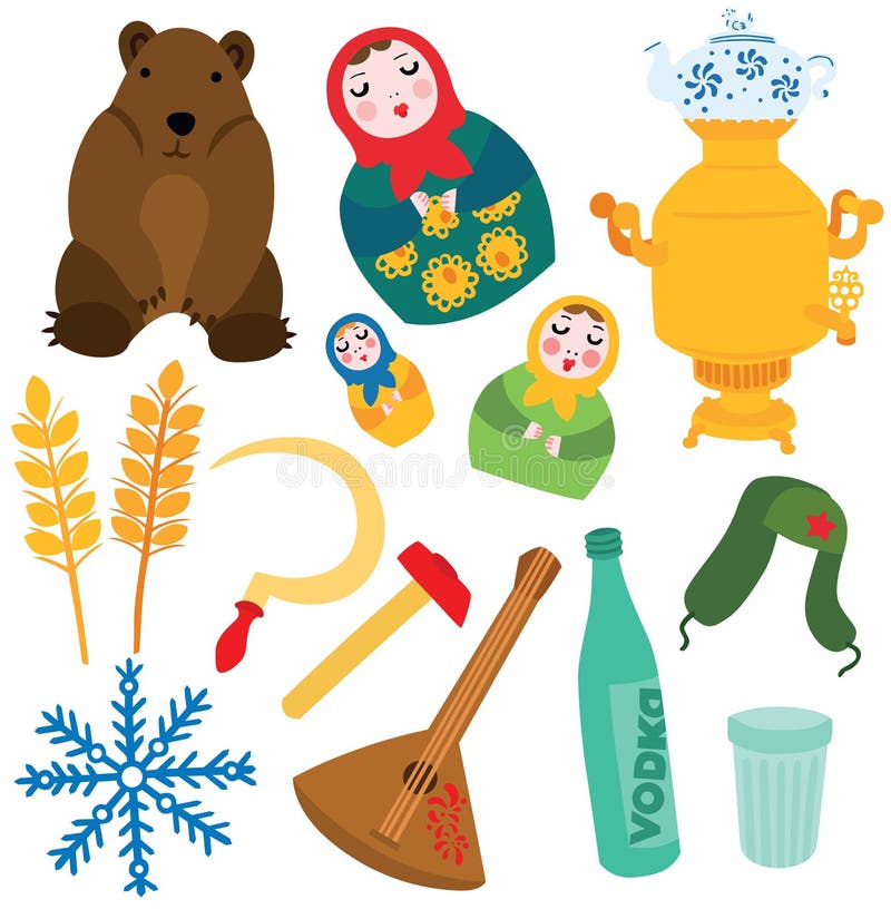 Typical Russian Things Set stock illustration. Illustration of samovar ...