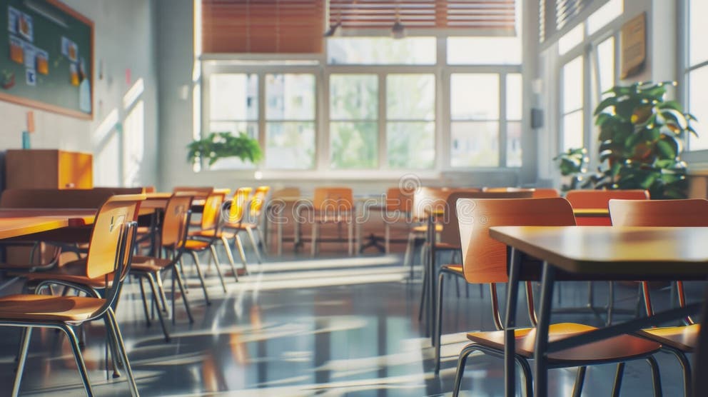 A Typical School Classroom with Numerous Tables and Chairs Set Up for ...