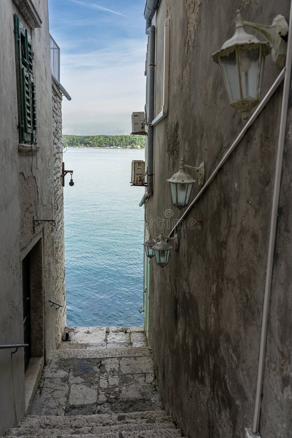 A Typical Sea End Street in Rovinj Croatia Stock Photo - Image of coast ...