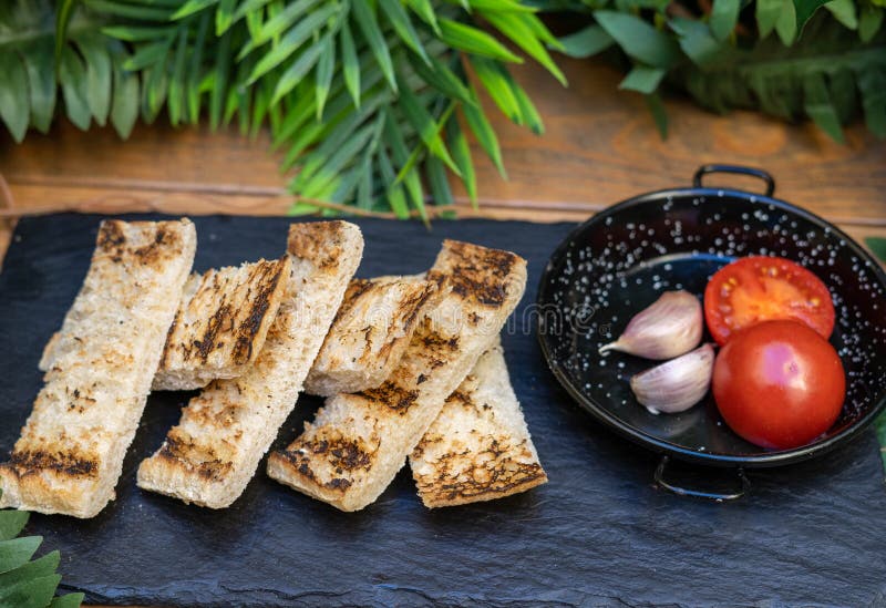 Typical Serving of Bread with Tomato and Garlic Mayonnaise Stock Photo ...