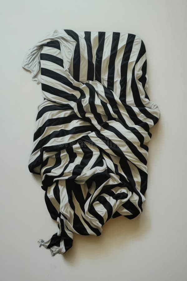 Typical Single Bed with Striped Linen. Top View Stock Photo - Image of ...