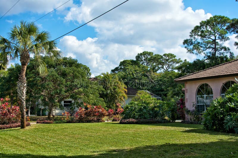 Typical Southern Florida Neighborhood Stock Image - Image of lawn, yard ...