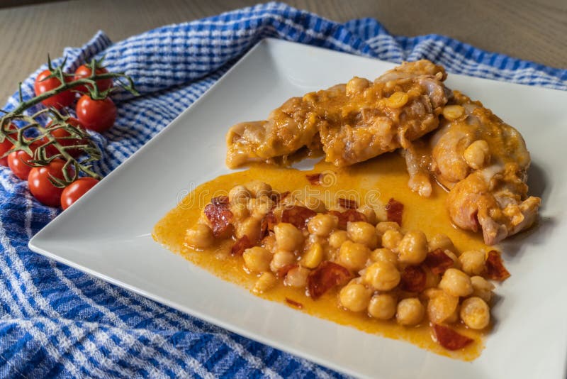 Typical Spanish Dish, Braised Pork Feet with Chickpeas Stock Image ...