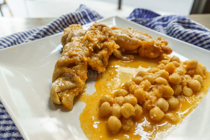Typical Spanish Dish, Braised Pork Feet with Chickpeas Stock Image ...