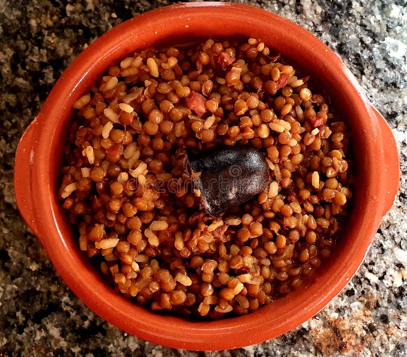 Typical Spanish Food Dish, Lentils with Rice. Stock Image - Image of ...