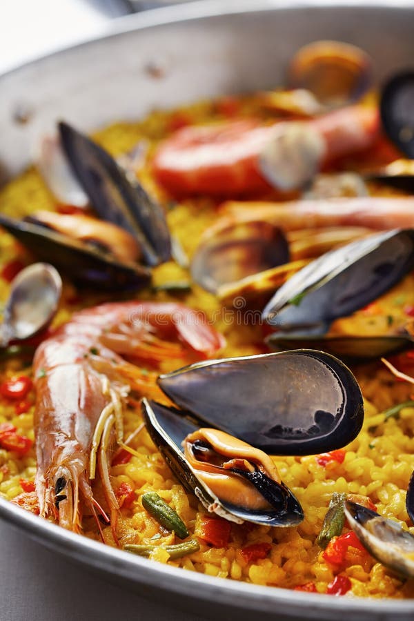 Spanish Seafood Rice Paella, Close Up Stock Image - Image of rice ...