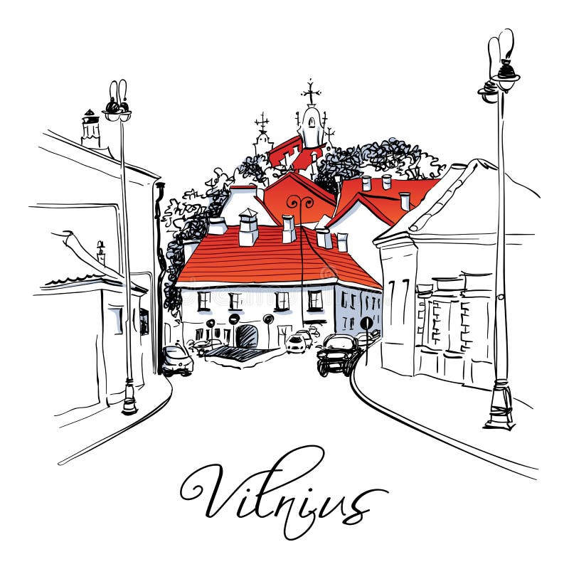 Typical Street in Old Town of Vilnius, Lithuania Stock Vector ...