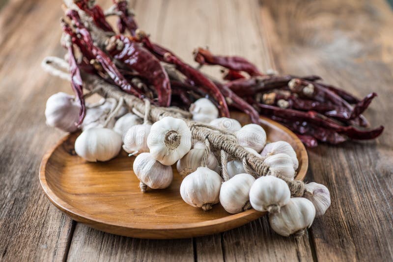 Typical String of Red Peppers and Garlic Stock Photo - Image of ...