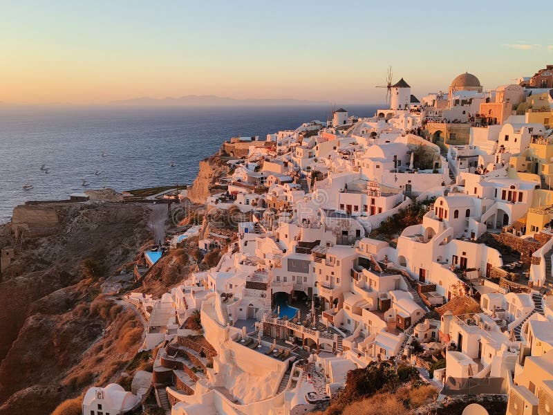 Typical Sunset View of Oia in Santorini Island Stock Image - Image of ...