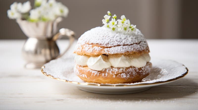 Typical Swedish Semla with Sweet Cream. Generative AI Stock ...