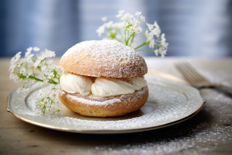 Typical Swedish Semla with Sweet Cream. Generative AI Stock ...