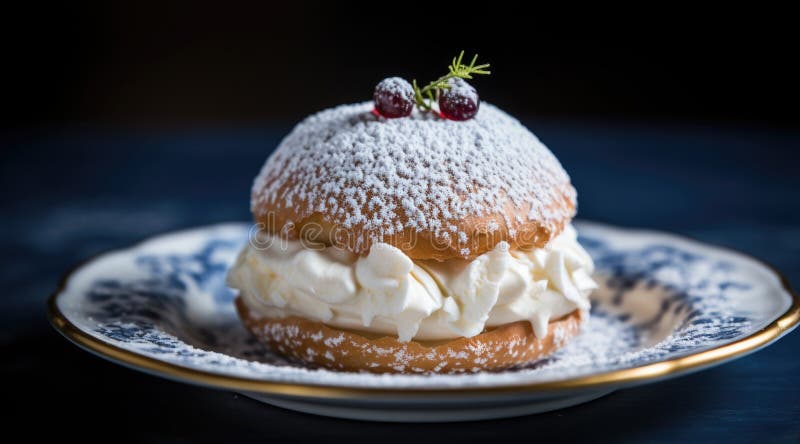 Typical Swedish Semla with Sweet Cream. Generative AI Stock ...