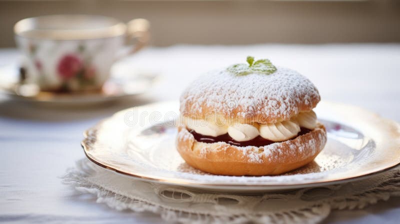 Typical Swedish Semla with Sweet Cream. Generative AI Stock ...