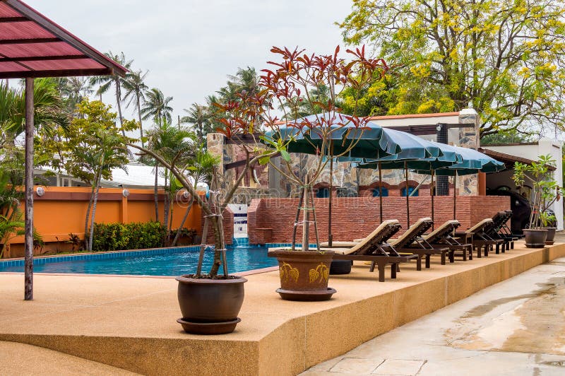 Typical Swimming Pool and Relax Zone Stock Image - Image of lounge ...