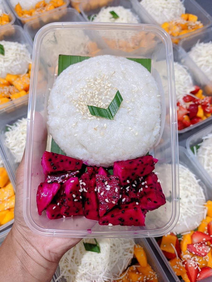 This is a Typical Thai Dish of Dragon Fruit Sticky Rice Stock Image ...