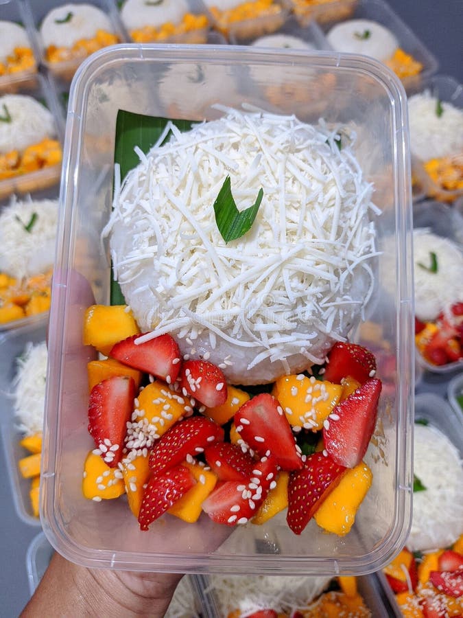 This is a Typical Thai Dish of Strawberry Mango Sticky Rice Stock Photo ...