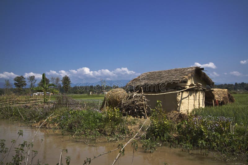 Typical Tharu House in Terai, Nepal Stock Photo - Image of blue ...