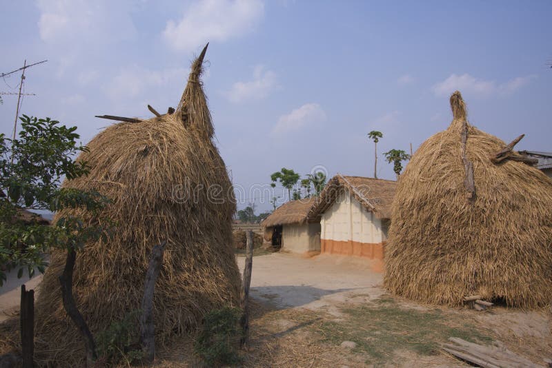 Typical Tharu House in Terai, Nepal Stock Photo - Image of blue ...