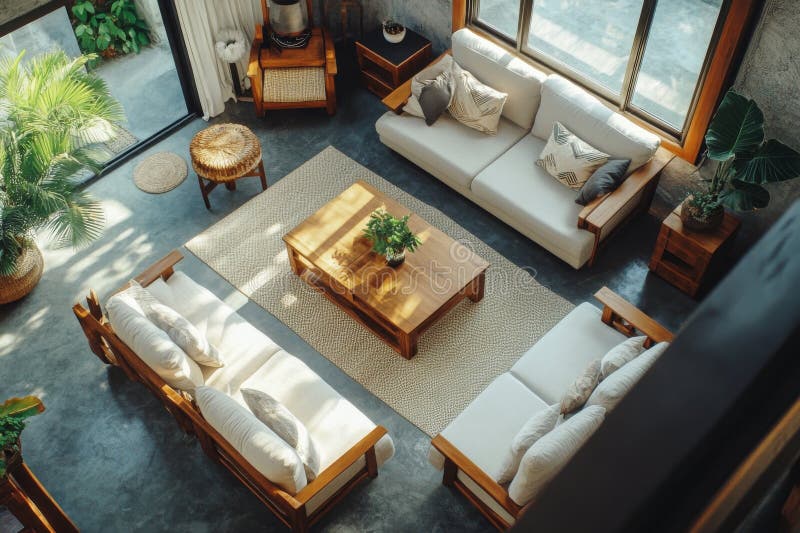 Typical Top View of a Living Room with Two Armchairs and a Couch in ...