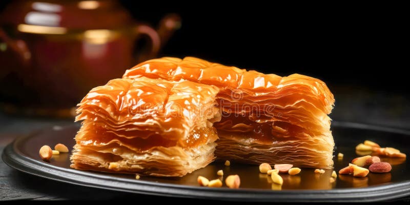 Typical Turkish Food. Baklava Puff Pastry Sweets. Stock Illustration ...
