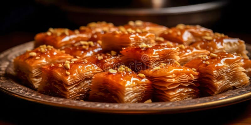 Typical Turkish Food. Baklava Puff Pastry Sweets. Stock Illustration ...