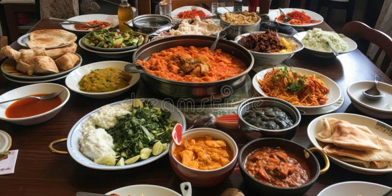 Typical Turkish Food. Meze or Various Appetizers. Stock Illustration ...