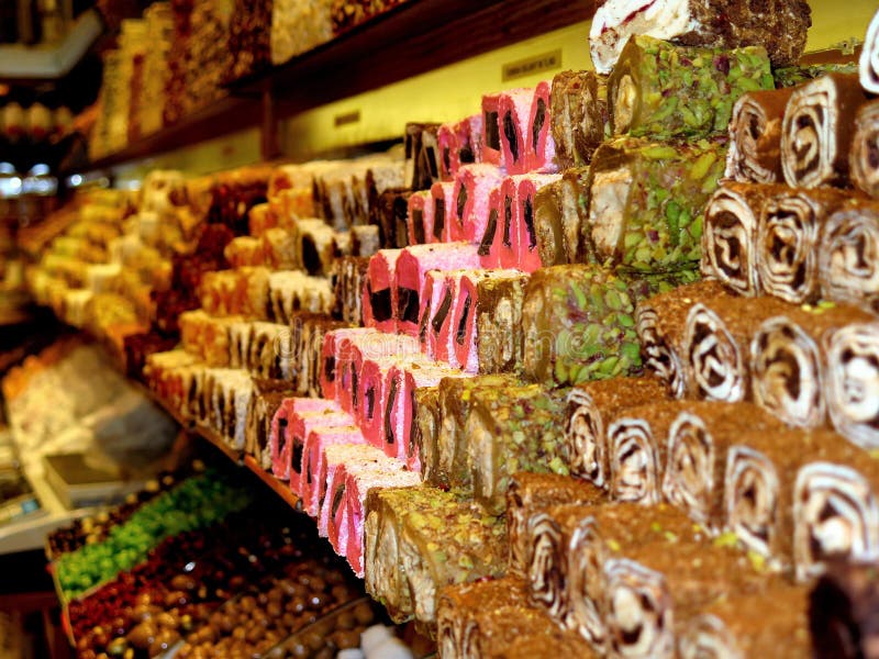 Typical Turkish Sweets in Istanbul Bazaar. Stock Photo - Image of store ...