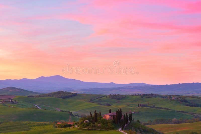 Typical Tuscany Landscape Springtime at Sunset Stock Image - Image of ...