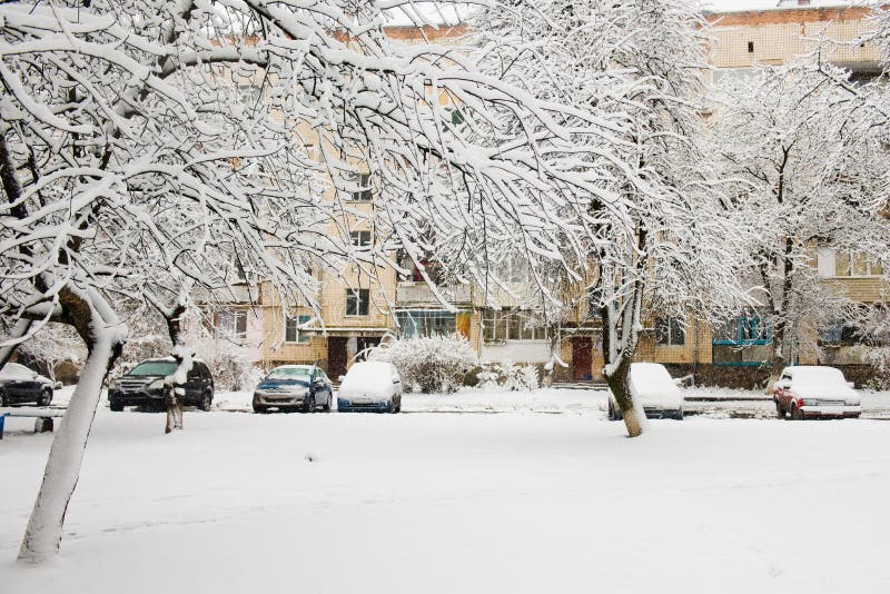 A Typical Urban Courtyard in the Snow. Stock Photo - Image of exterior ...