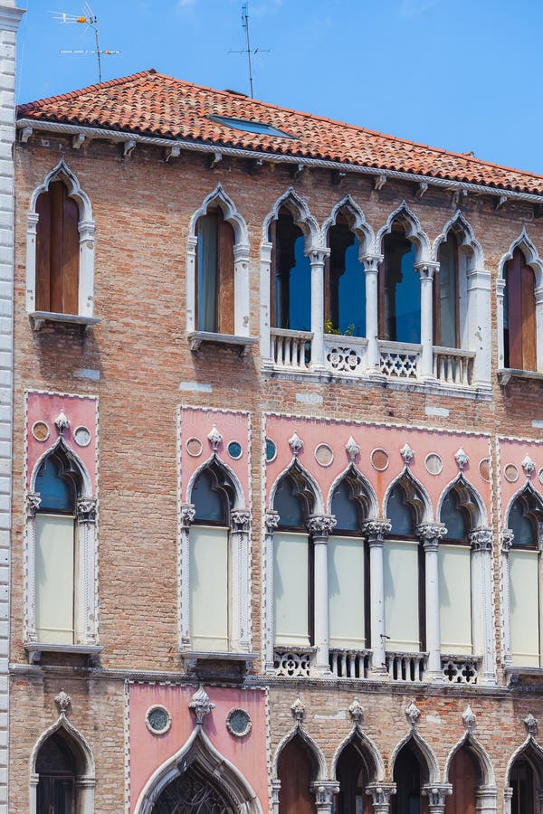Gothic Architecture in Venice with Traditional Trefoil Stone Arches and ...
