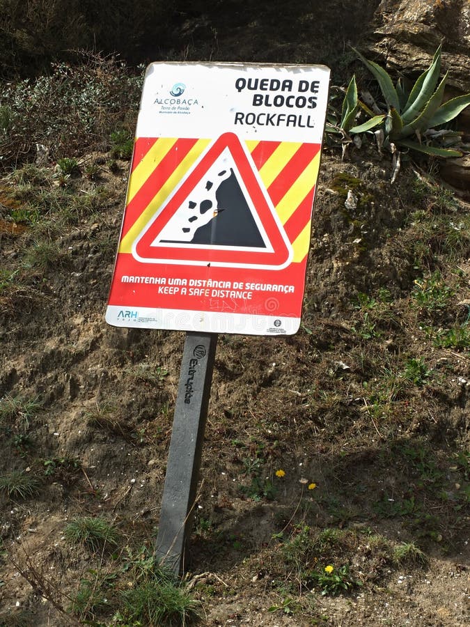 Rockfall Warning sign editorial photography. Image of typical - 203684367