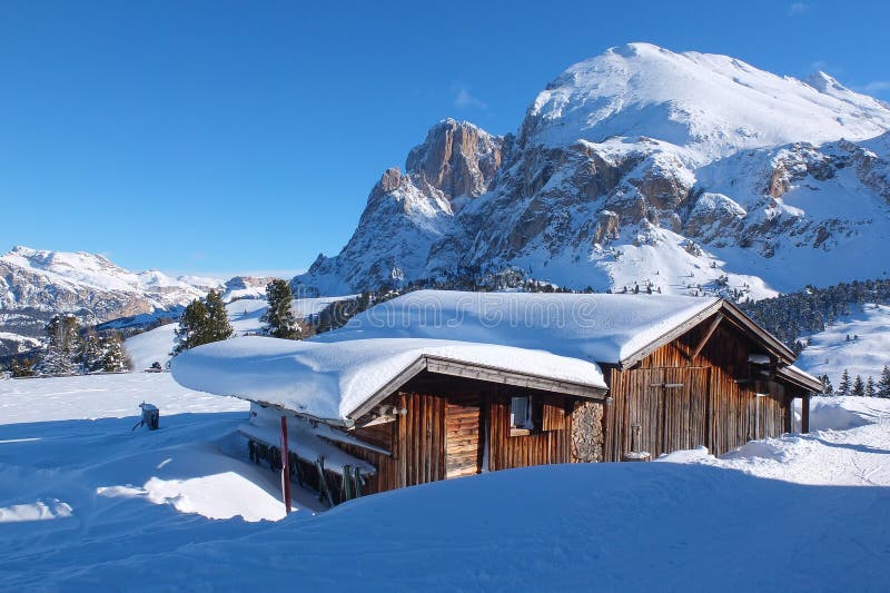 Typical Wooden Challet in the Dolomites Stock Photo - Image of building ...