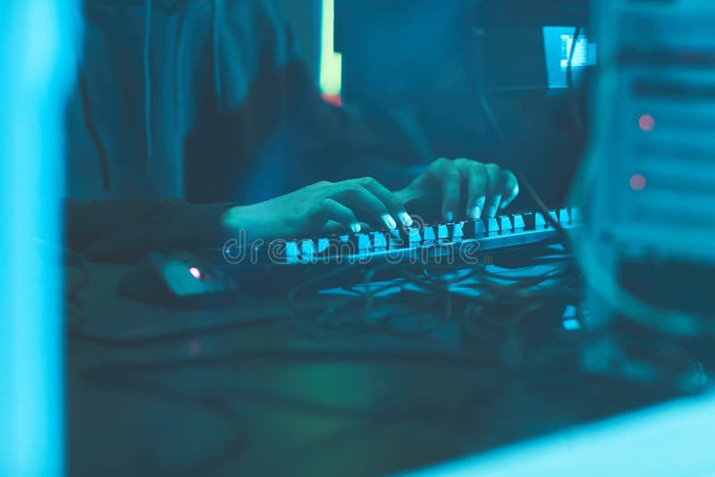 Typing on Computer Keyboard in Server Center Stock Image - Image of ...