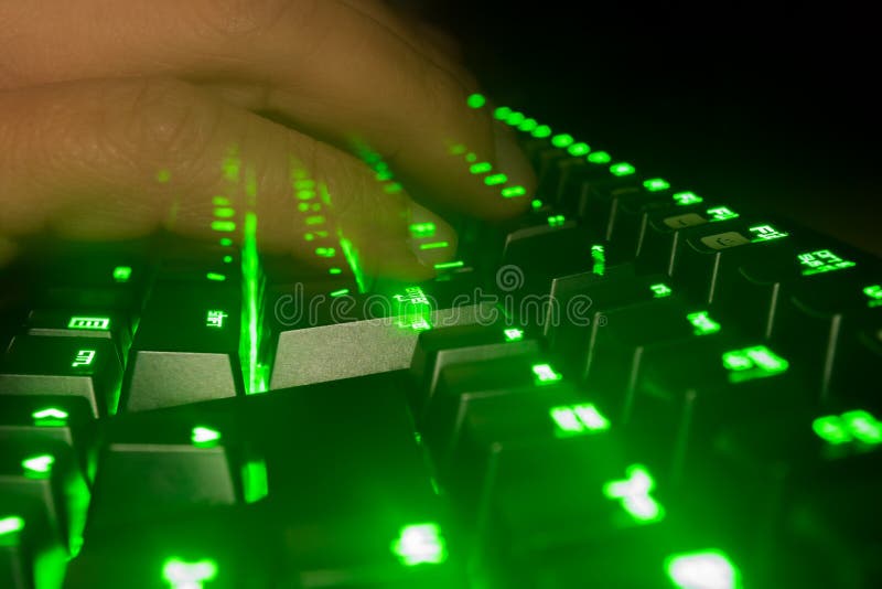 Typing Fast on a Green Keyboard. Concept of Hacking Stock Image - Image ...