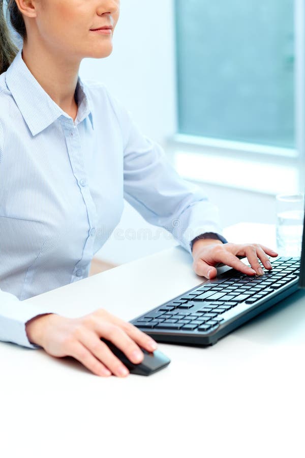 Female Hands Typing on a White Computer Keyboard Stock Image - Image of ...