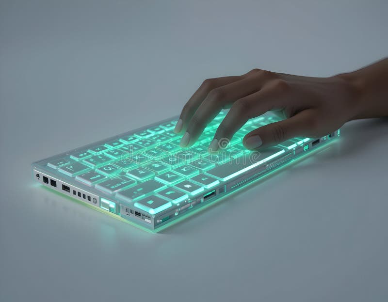 Typing on a Glowing Keyboard with Hand in Soft Light Stock Photo ...
