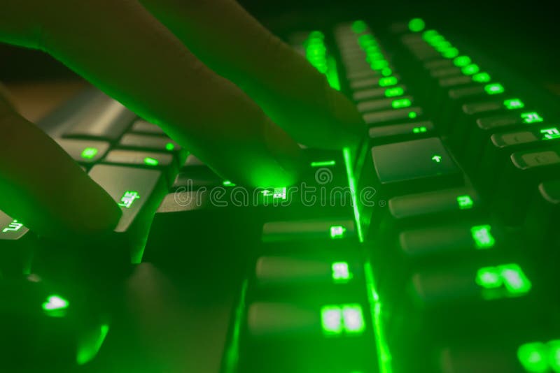 Typing on Green Keyboard. Concept of Hacking Stock Image - Image of ...