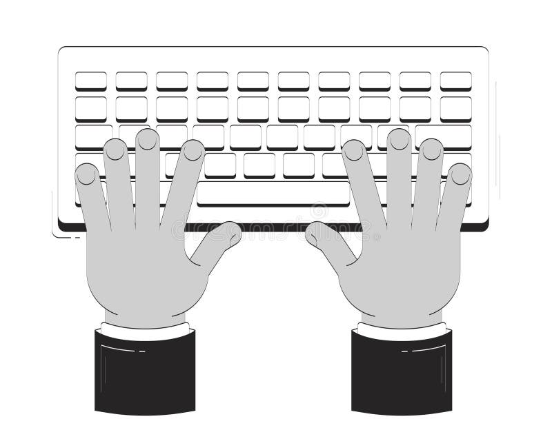 Typing Hands on Keyboard Doodle Outline Illustration Stock Vector ...