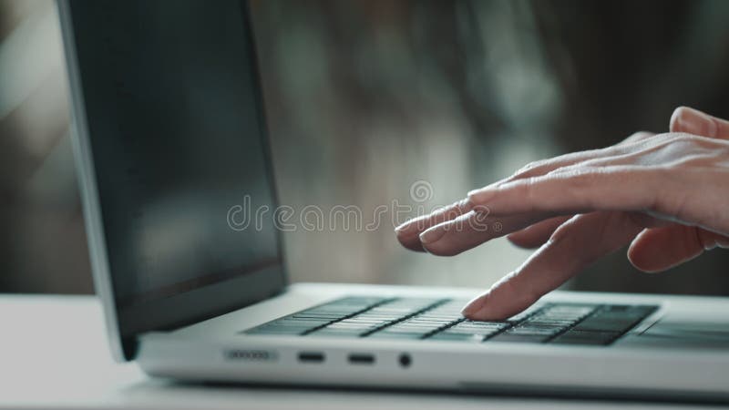 Typing on Keyboard. Close Up Hands Working Laptop Stock Image - Image ...