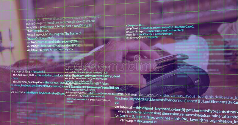 Typing On Keyboard Hands Over Programming Code Animation With Grid Overlay Stock Video Video